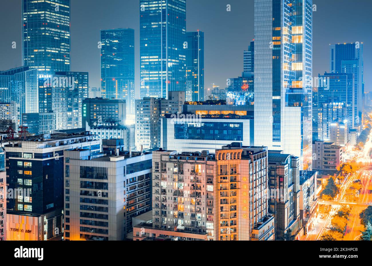 Midnight Scenery of Jinjiang District, Chengdu, Sichuan, China Stock ...