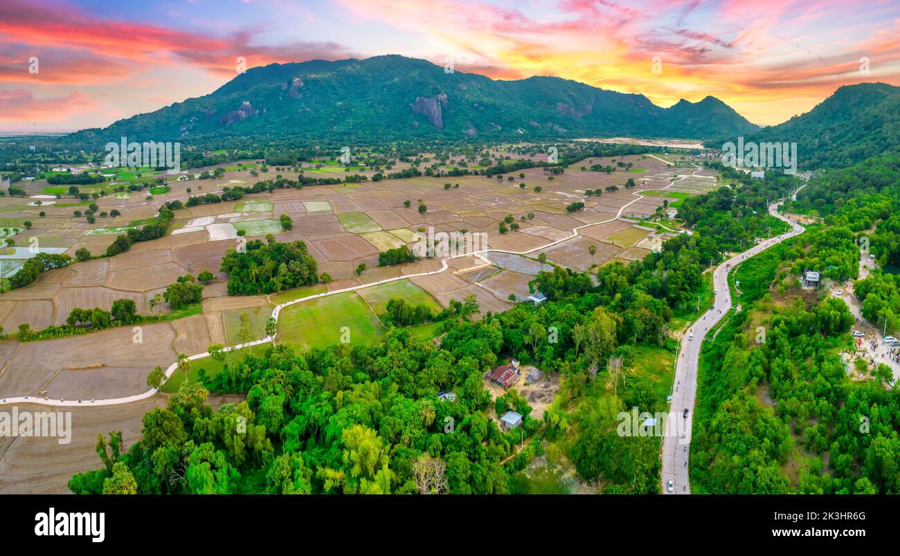 Ta Pa field after the rice harvest in the summer afternoon. This place ...