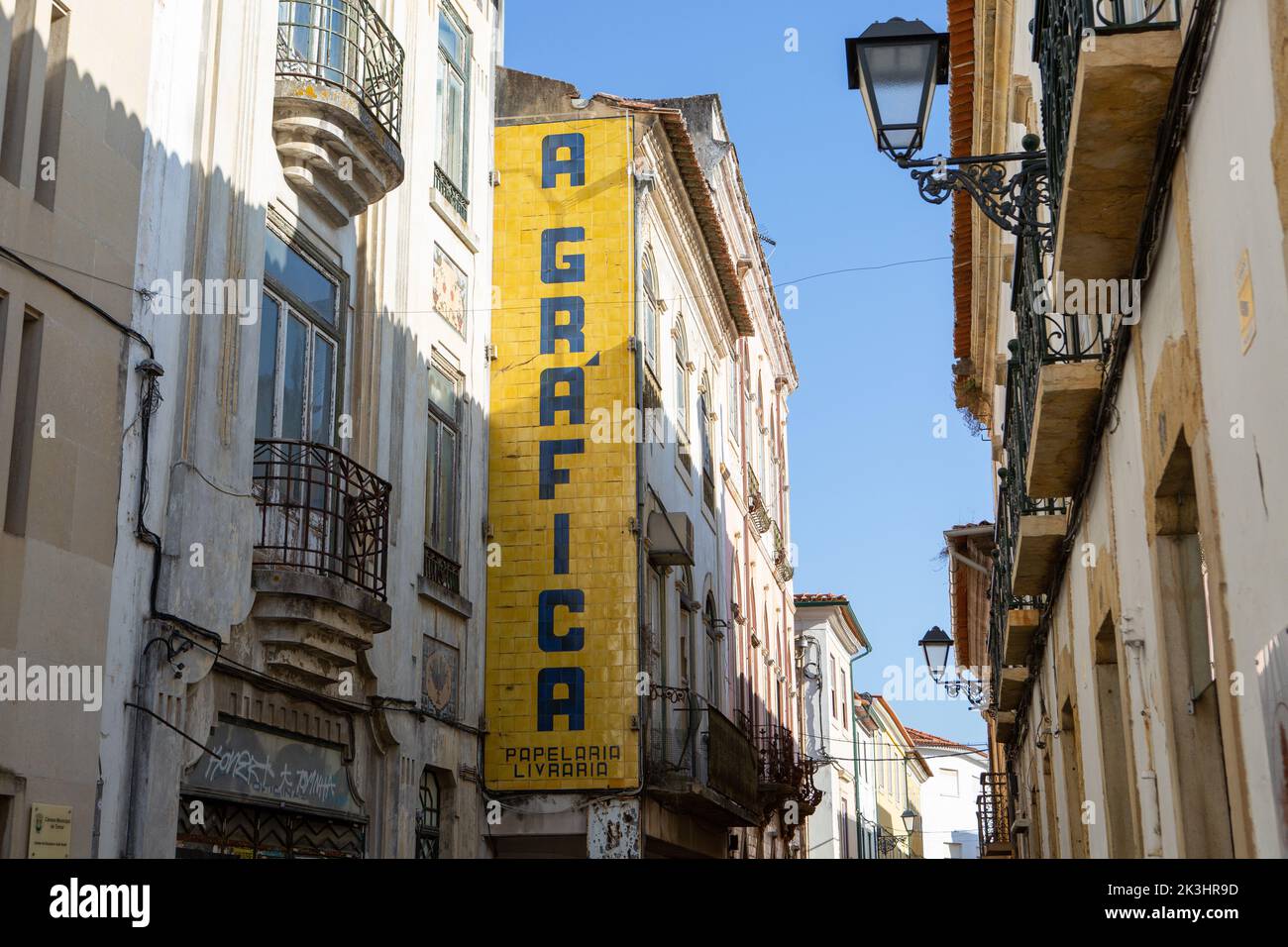 Tomar, Portugal. 03rd Aug, 2022. A large ceramic tile lettering is ...