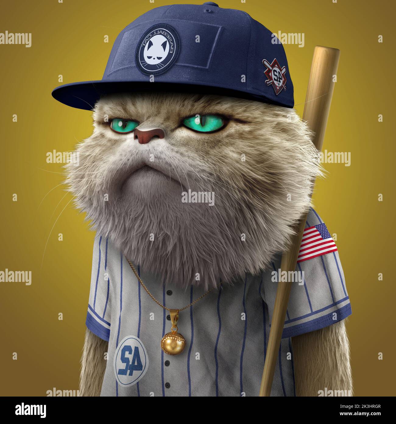 3d nft collection , character angry cat baseball Stock Photo - Alamy