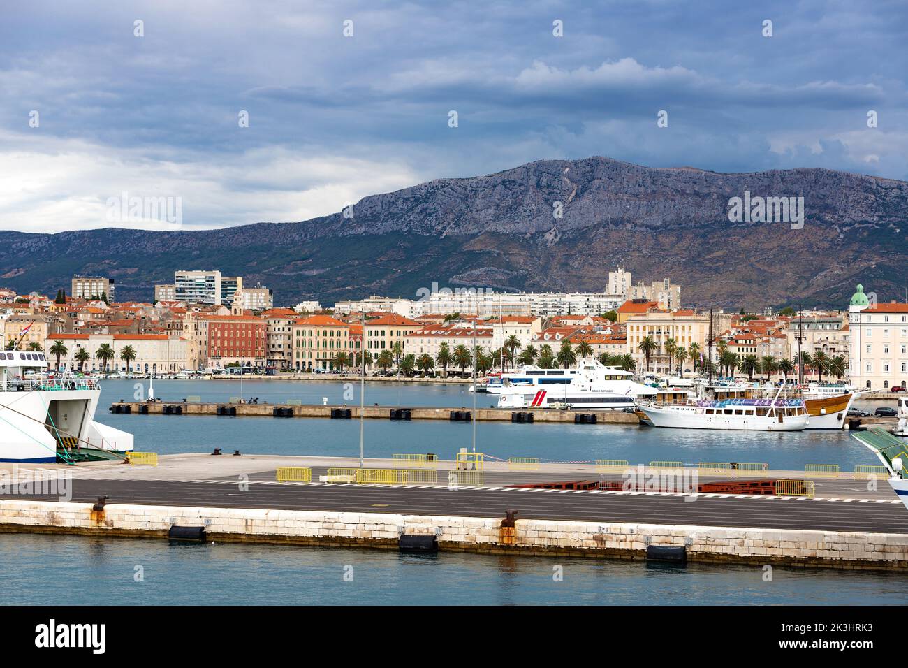 View on the ferry port and embankment Riva of Split, Croatia Stock ...