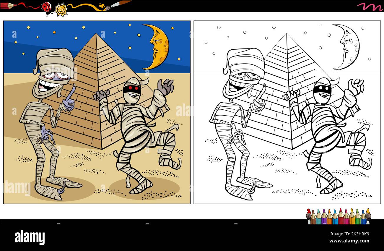 Cartoon illustration of mummies spooky Halloween characters coloring ...
