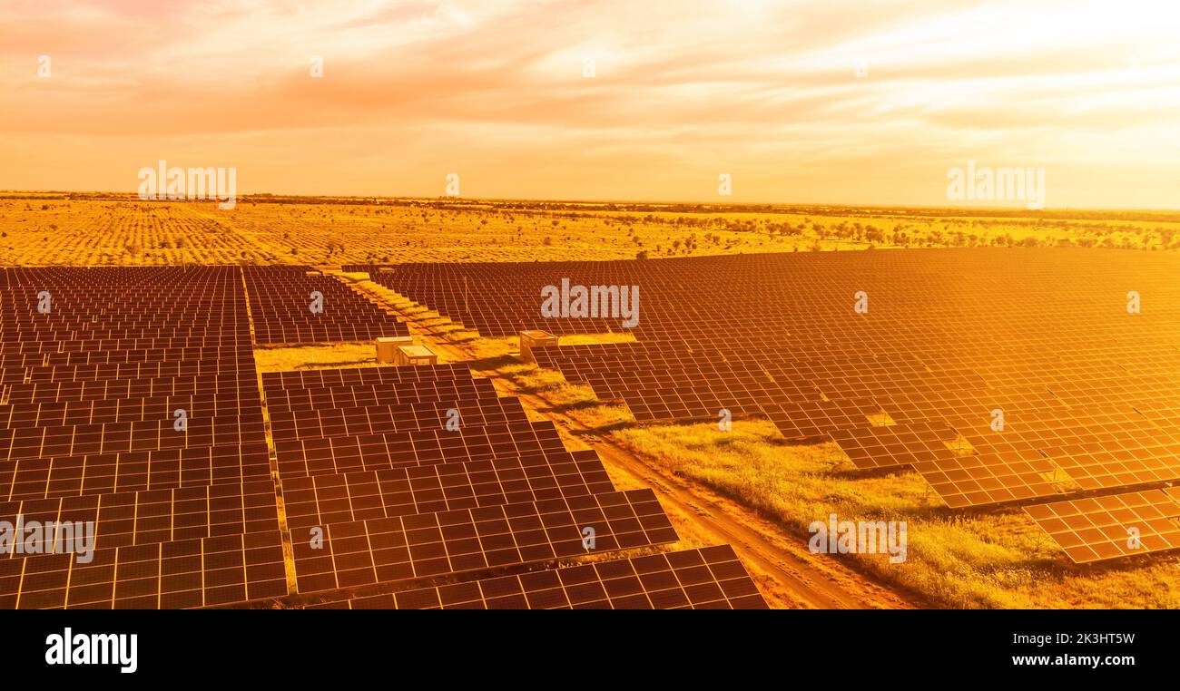 Aerial top view of a solar panels power plant. Photovoltaic solar ...