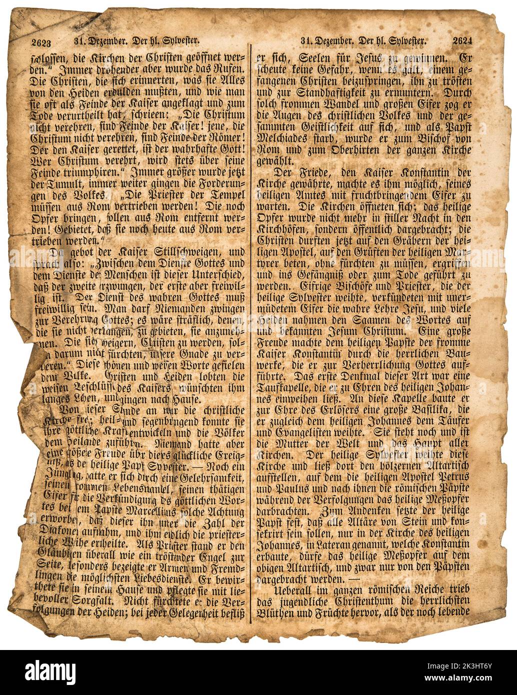 Old grungy paper sheet with ripped edges. Antique book page isolated ...