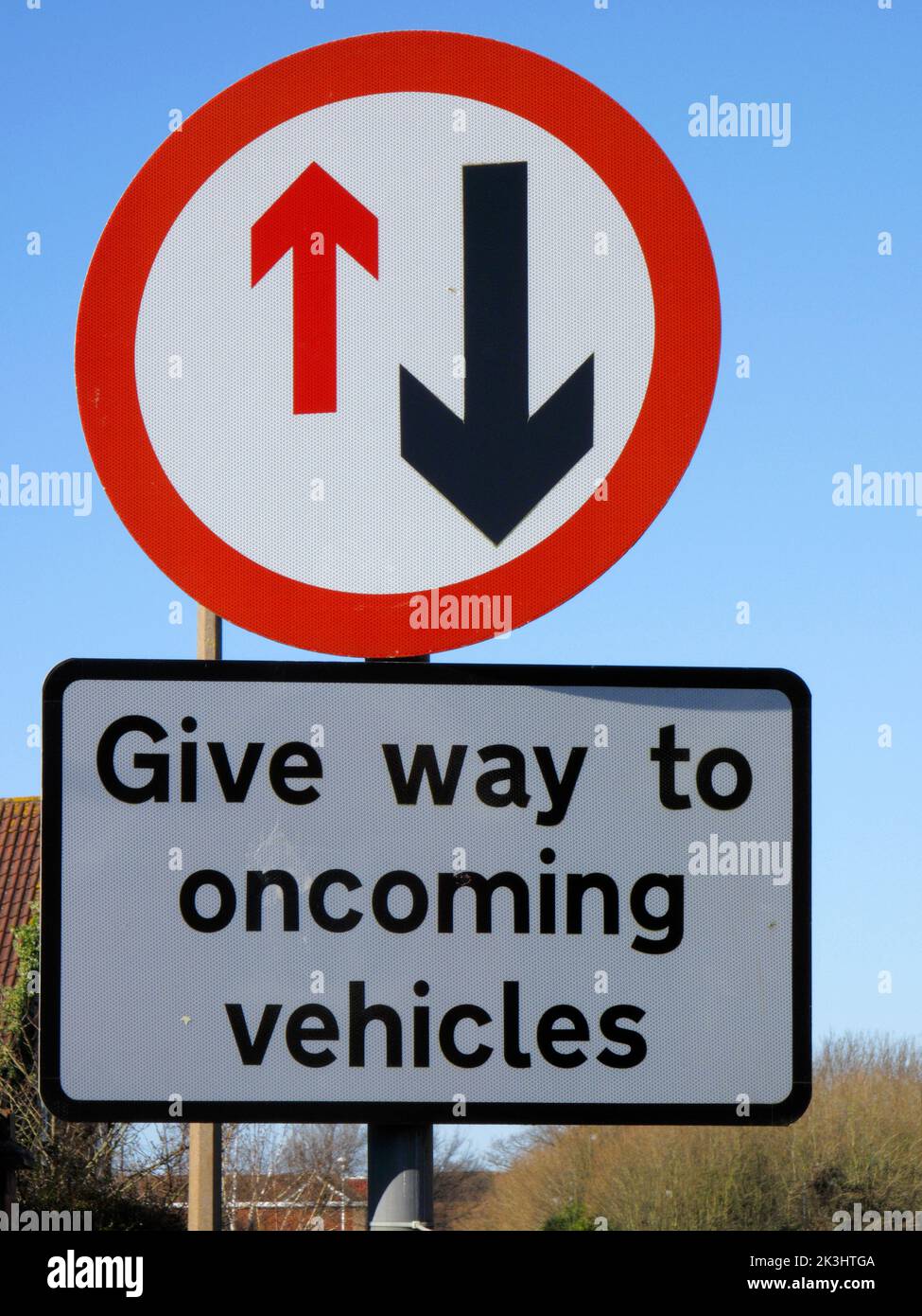 give way road signs in burgess hill west sussex Stock Photo - Alamy