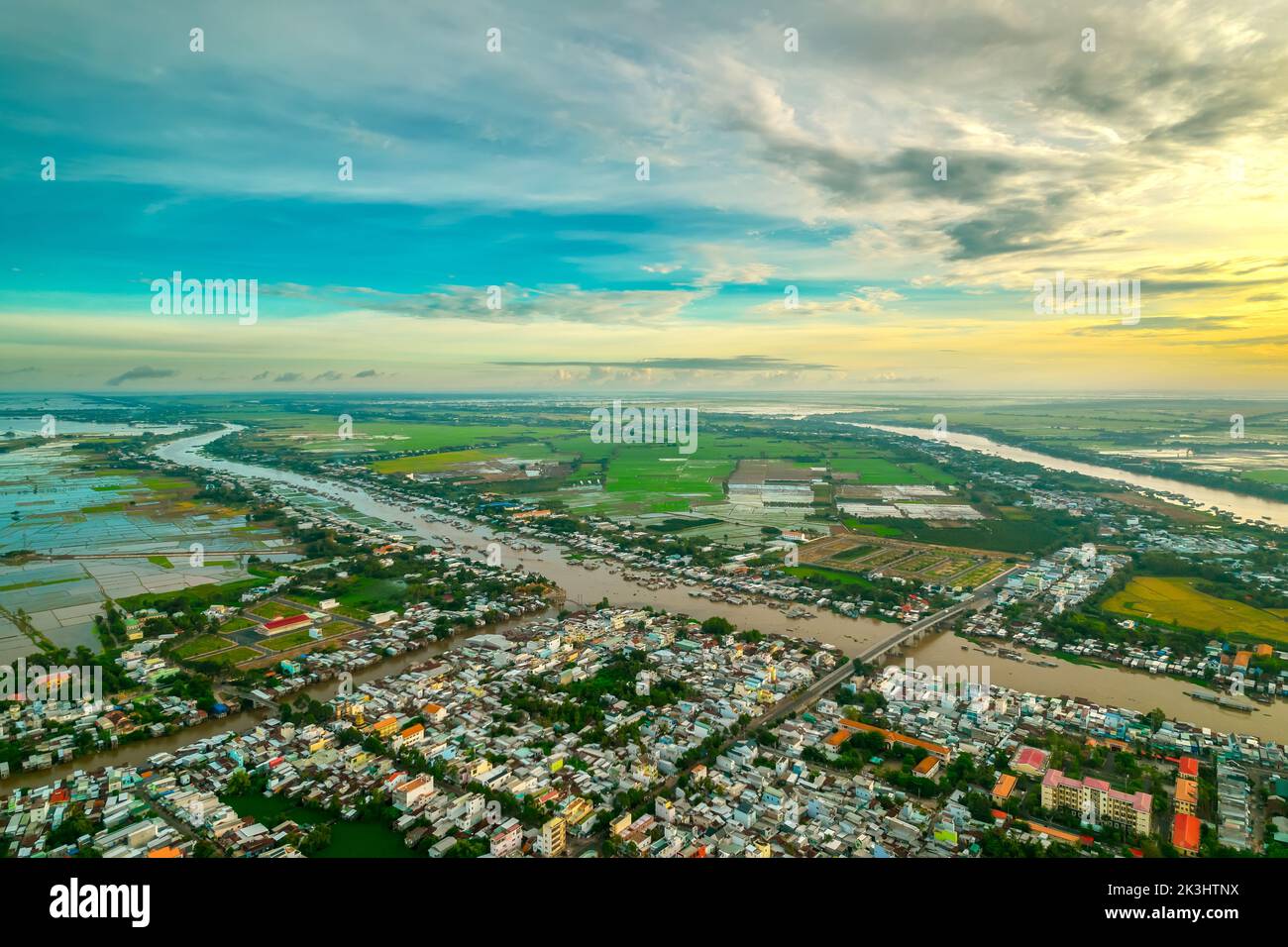Chau Doc city, An Giang Province, Viet Nam, aerial view. This is a city ...