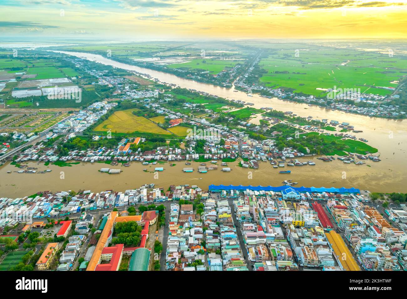 Chau Doc city, An Giang Province, Viet Nam, aerial view. This is a city ...