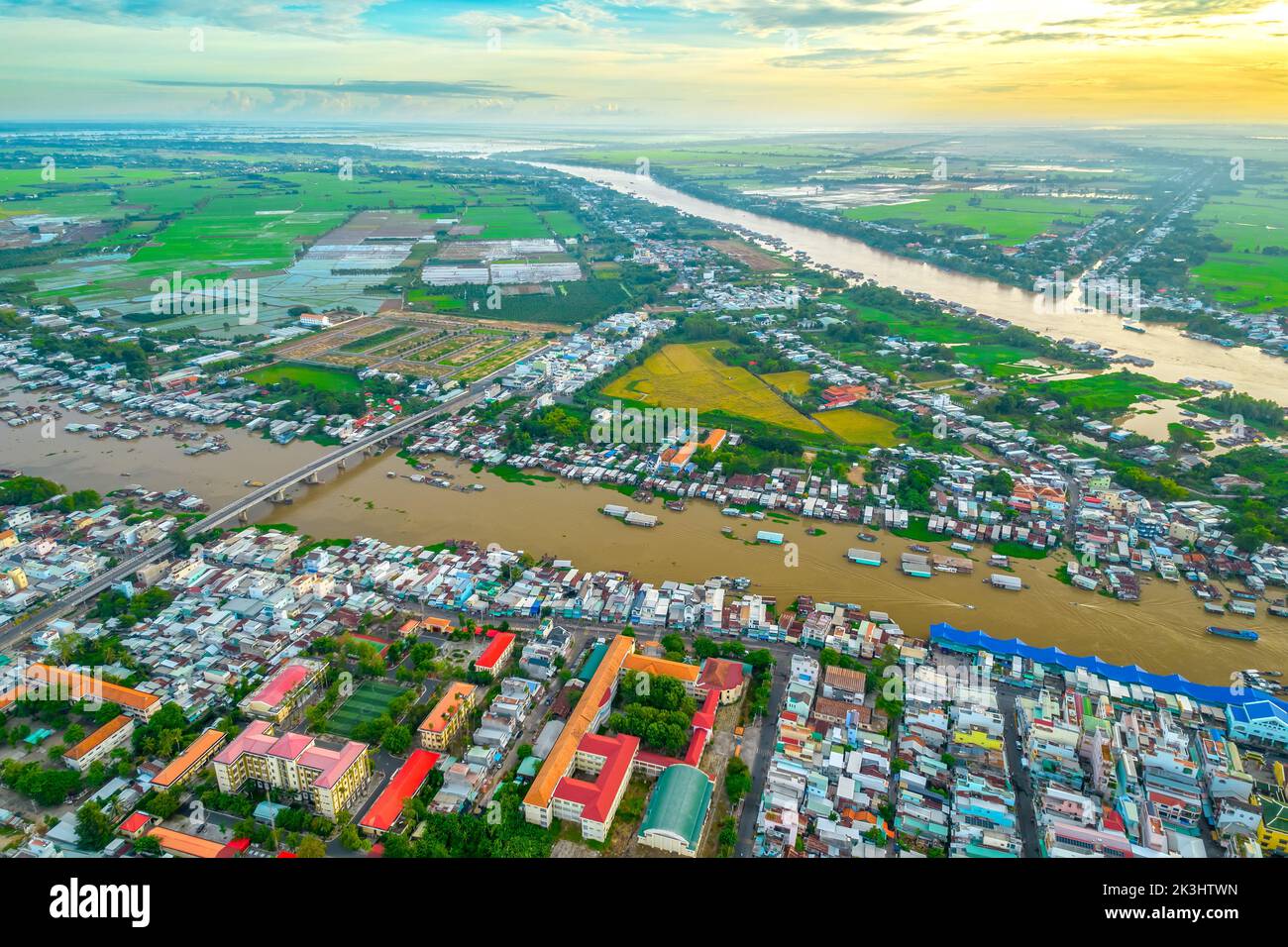Chau Doc city, An Giang Province, Viet Nam, aerial view. This is a city ...