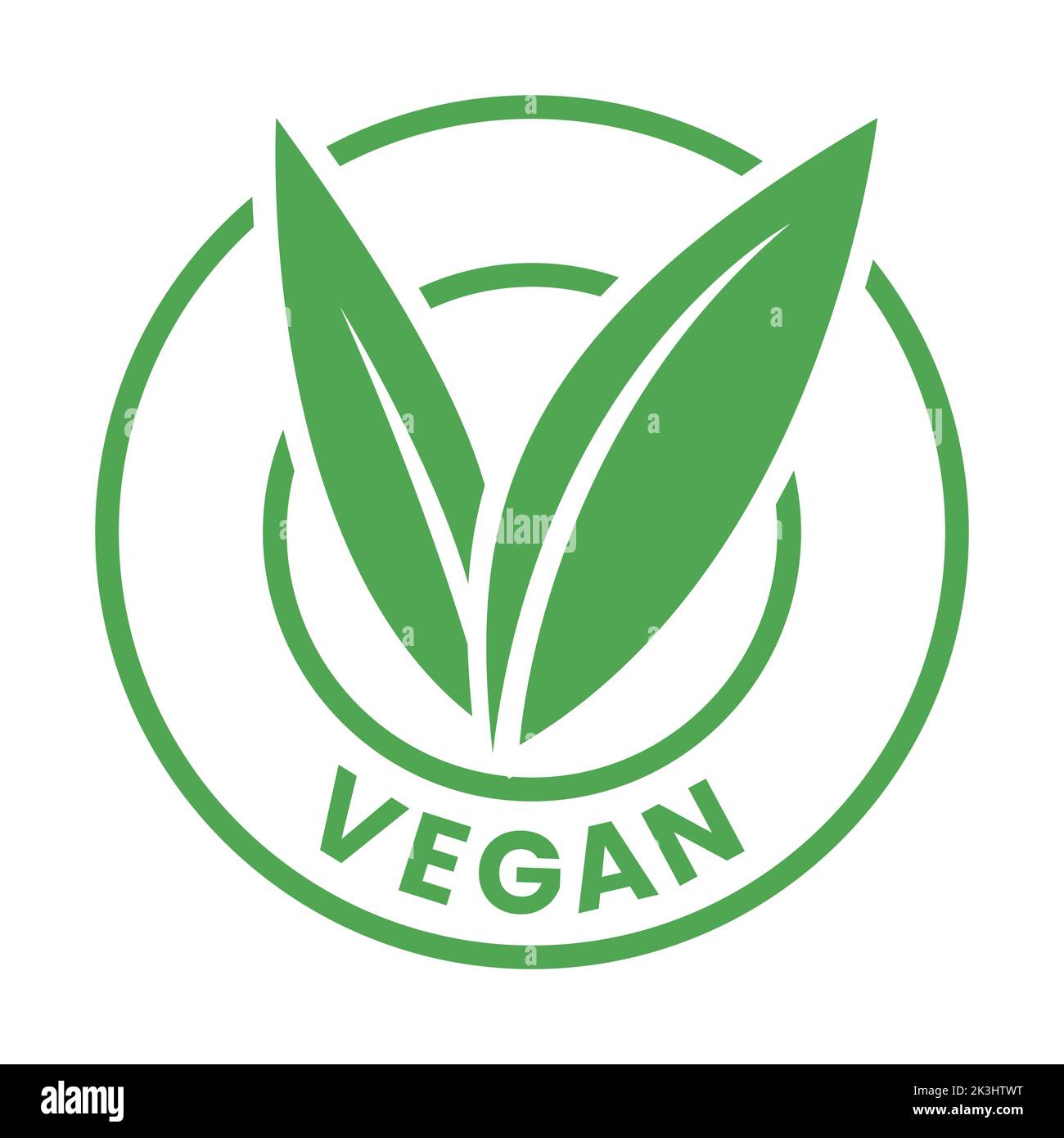 Vegan Round Icon with Green Leaves isolated on a White Background Stock ...