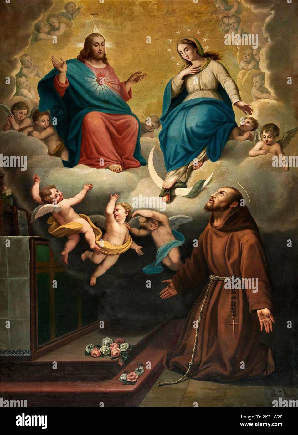 Sacro Cuore di Gesù e Madonna Immacolata che appaiono a S. Francesco d ...
