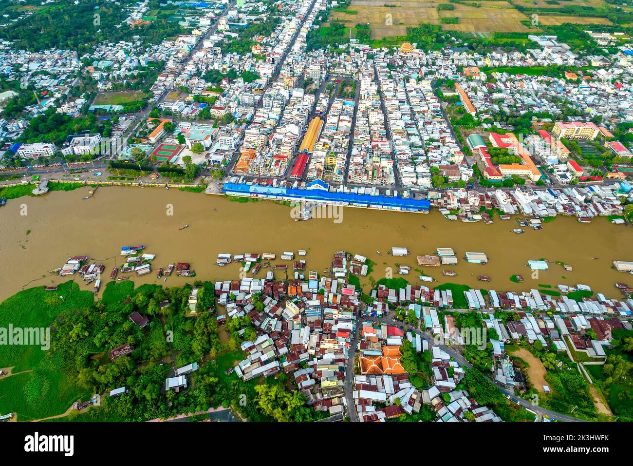 Chau Doc city, An Giang Province, Viet Nam, aerial view. This is a city ...