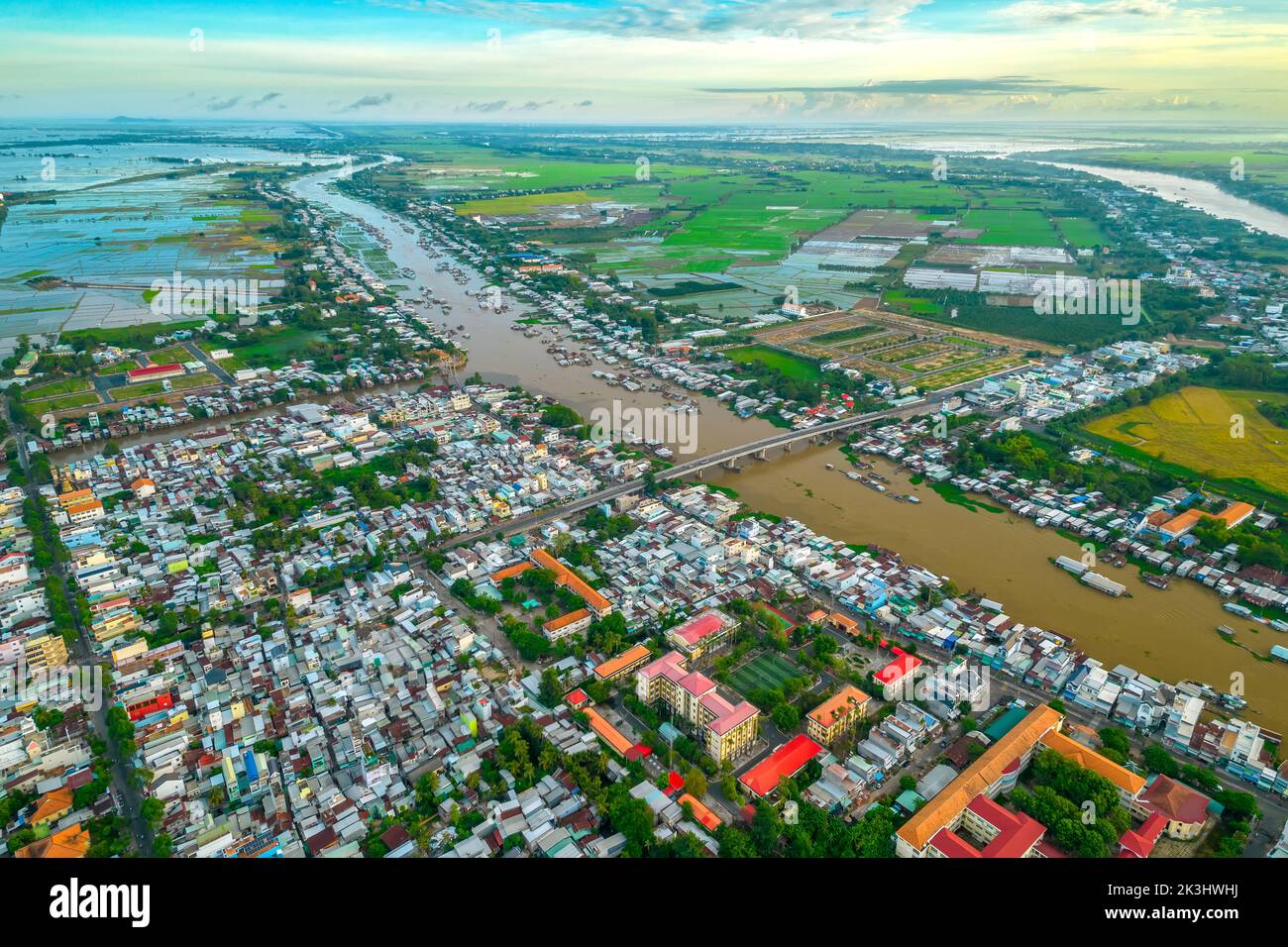 Chau Doc city, An Giang Province, Viet Nam, aerial view. This is a city ...