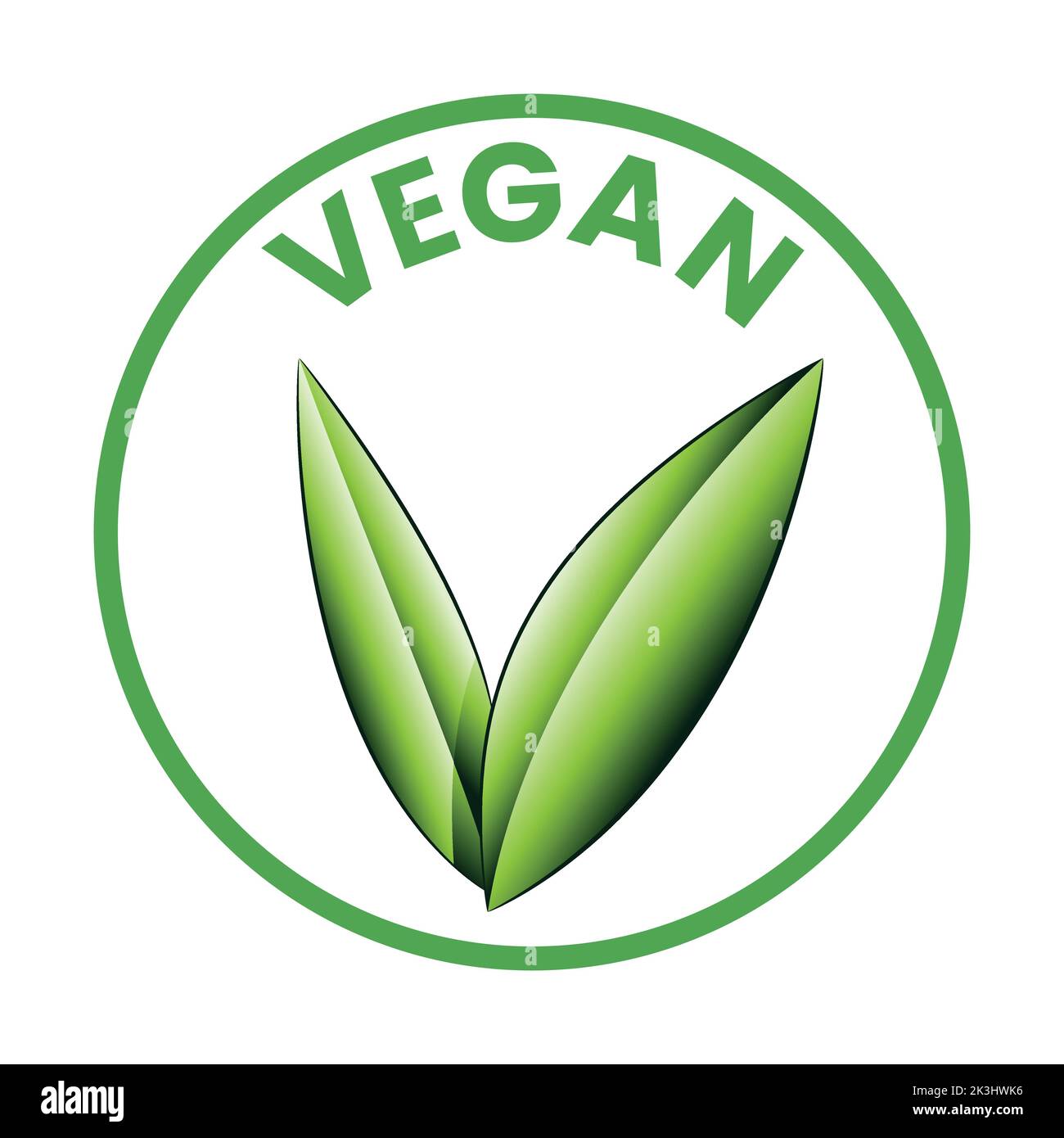Vegan Round Icon with Shaded Green Leaves isolated on a White ...