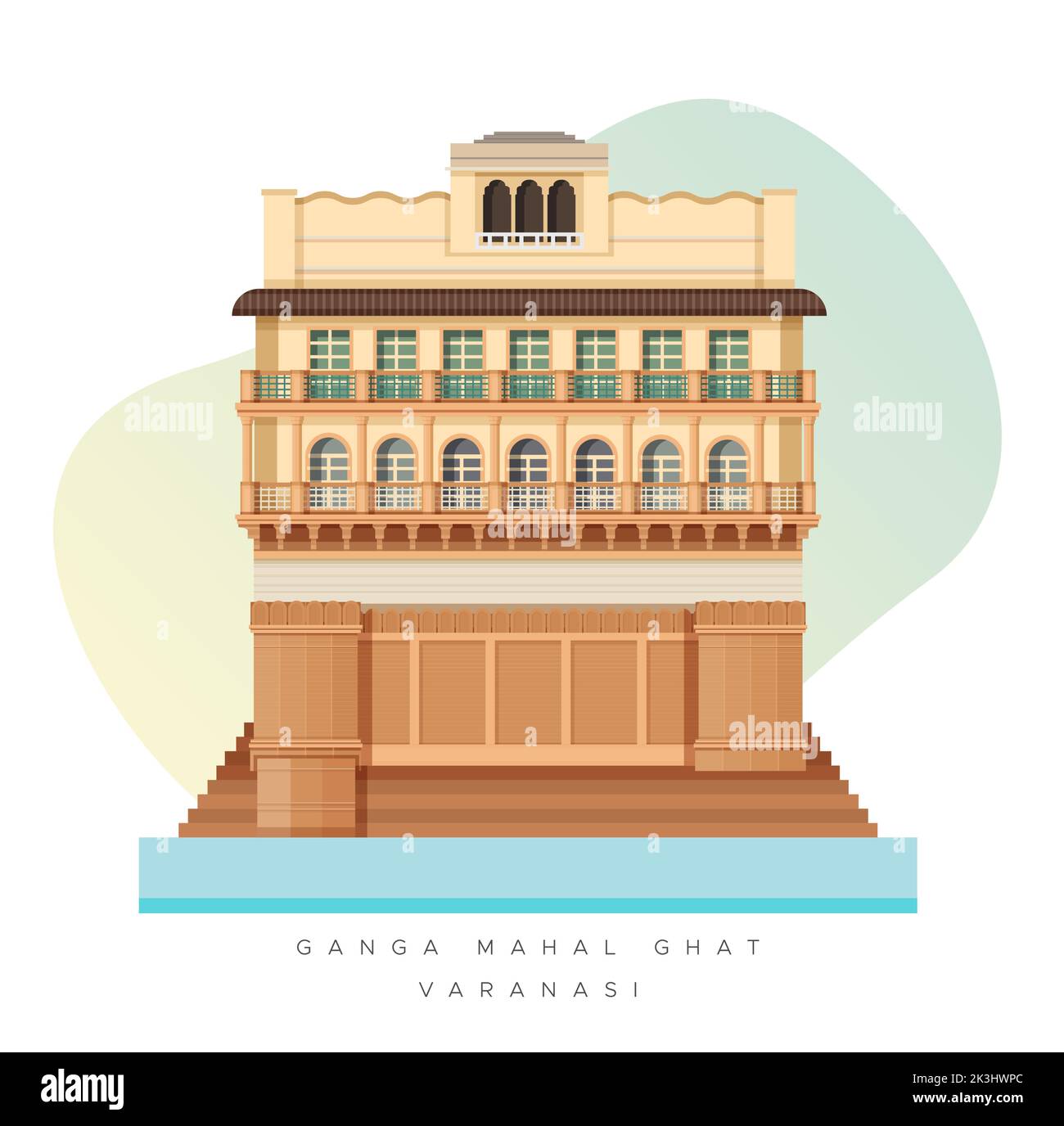 Varanasi City - Ganga Mahal Ghat - Icon Illustration as EPS 10 File ...