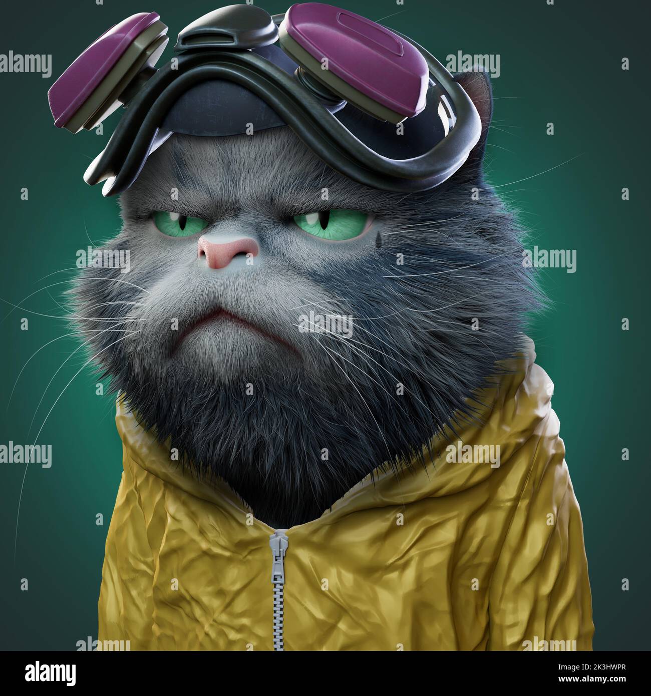 3d nft collection, character angry cat pilot Stock Photo - Alamy