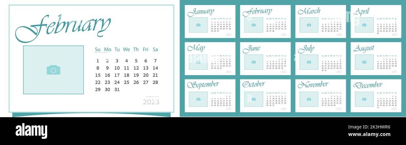Monthly calendar for 2023 year. calendar for business blue color ...