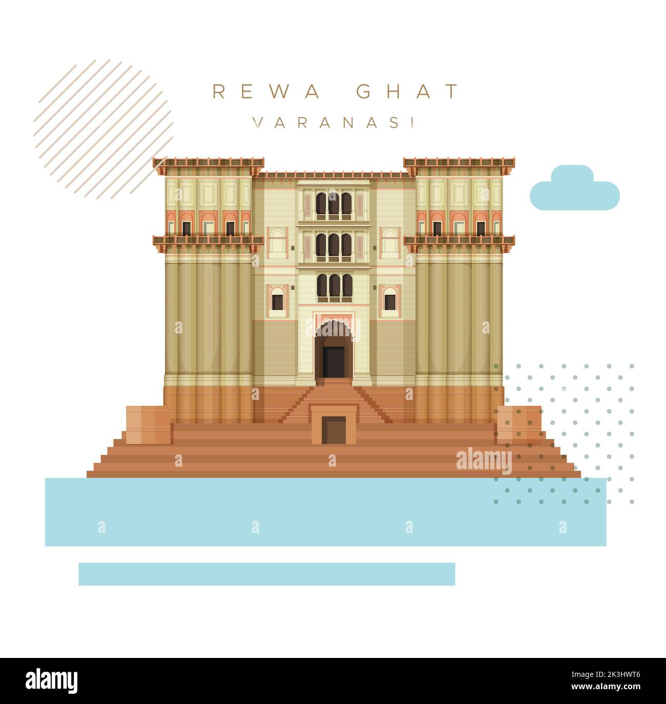 Varanasi City - Ganga Mahal Ghat - Icon Illustration as EPS 10 File ...