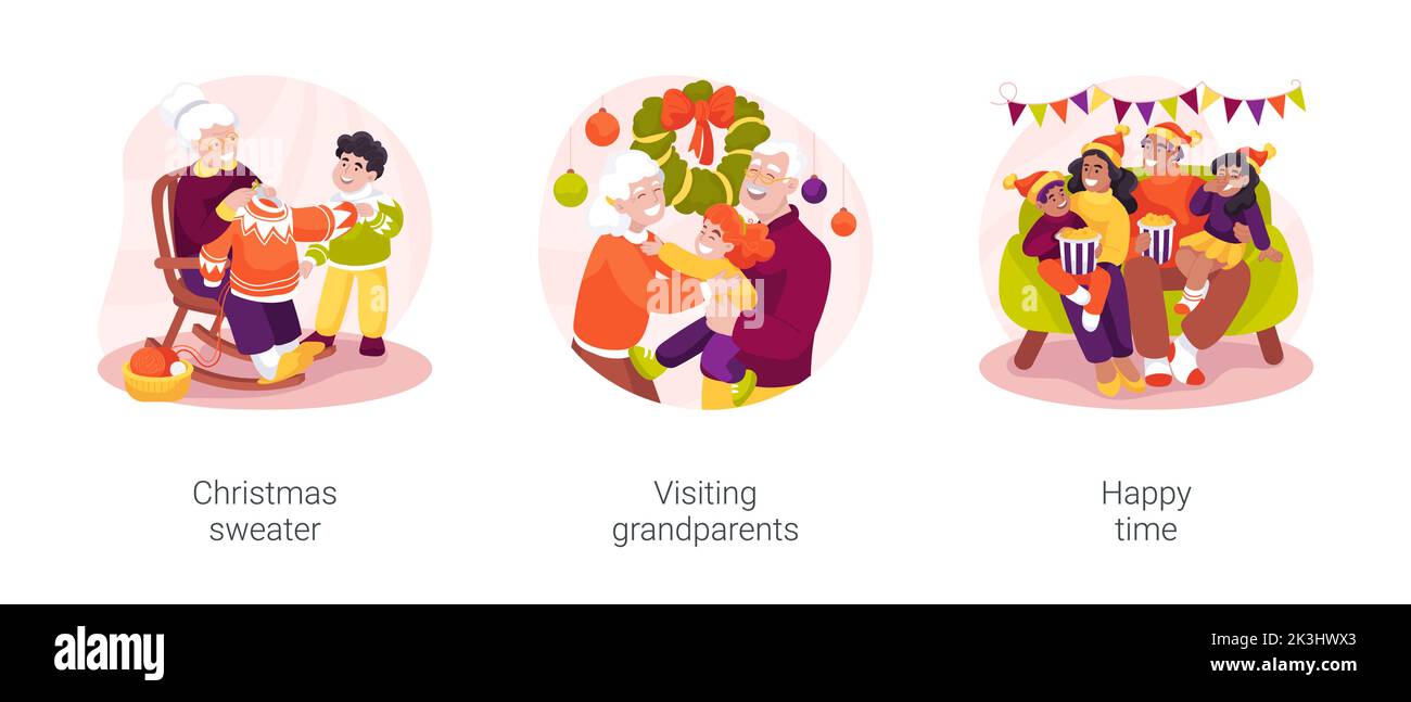 Christmas family gathering isolated cartoon vector illustration set ...
