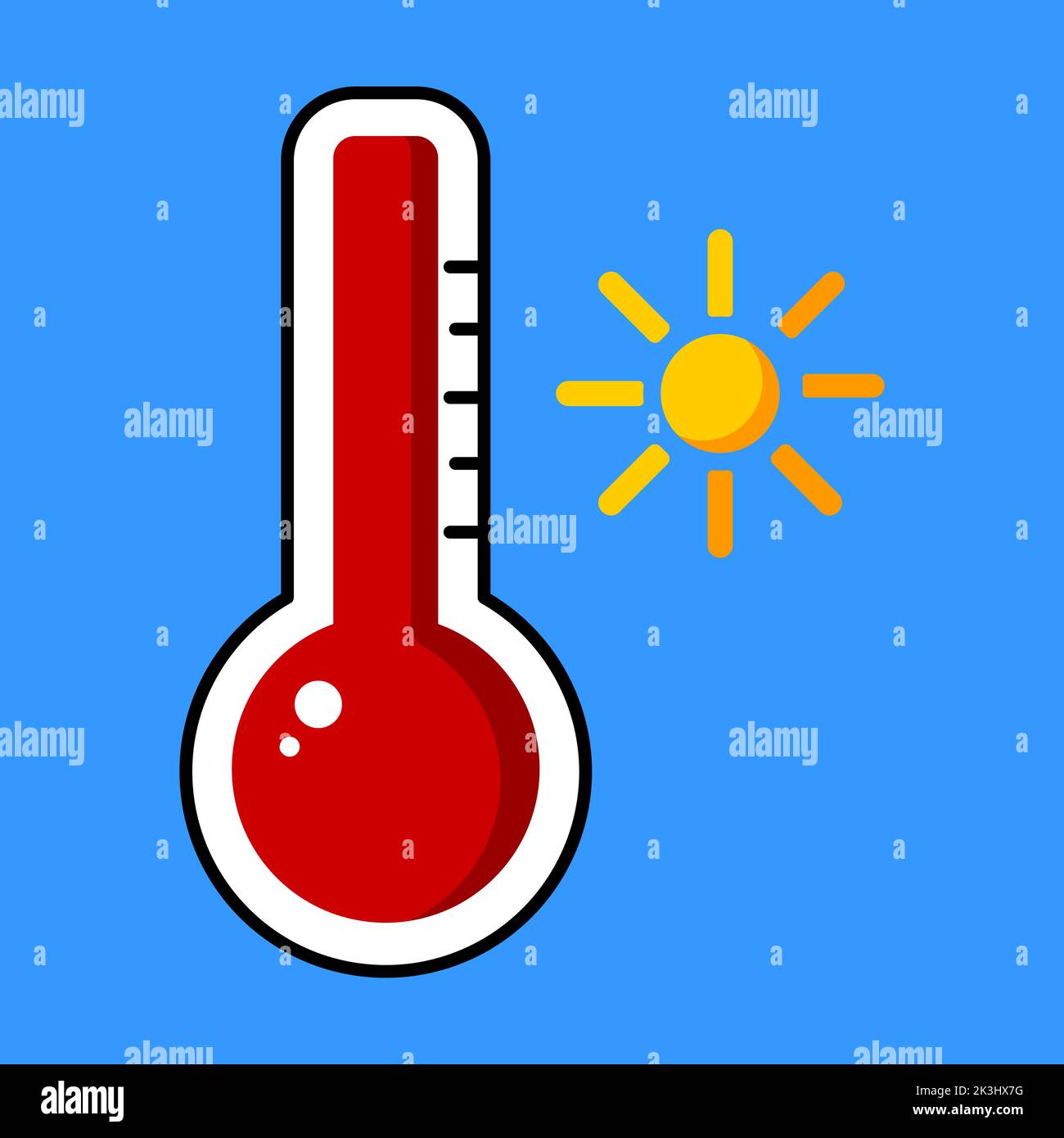 Weather thermometer illustration. Hot temperature. Red scale ...