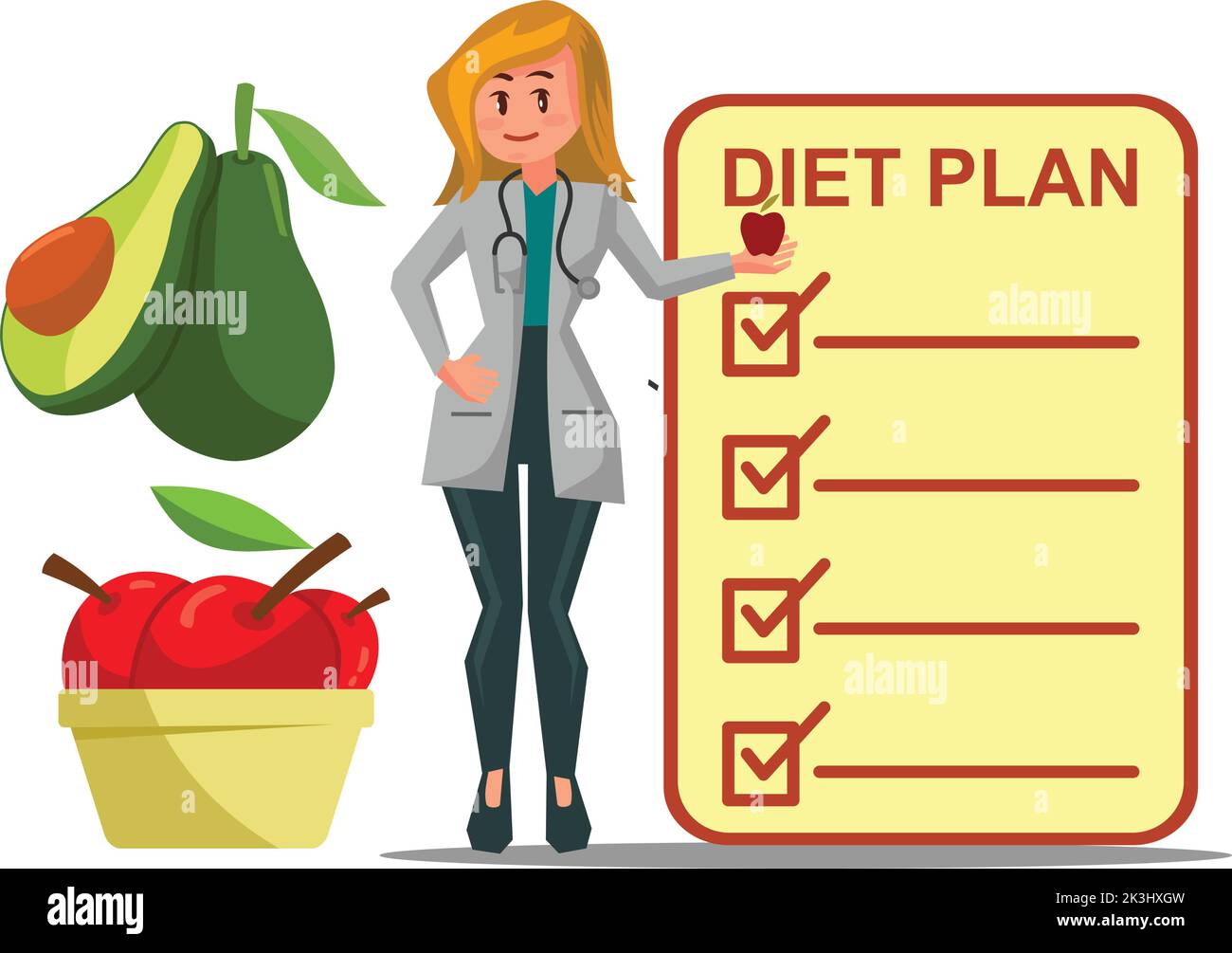 Female Doctor Nutritionist Weight Loss With Fruits Diet Plan Stock