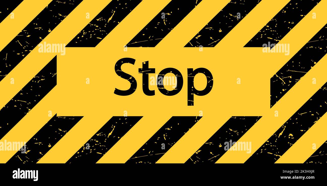Stop sign. Warning black and yellow sign. Vector illustration Stock ...