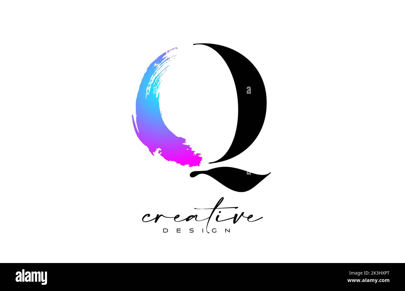 Brush Letter Q logo desgn with Artistic Colorful Blue Purple Paintbrush ...
