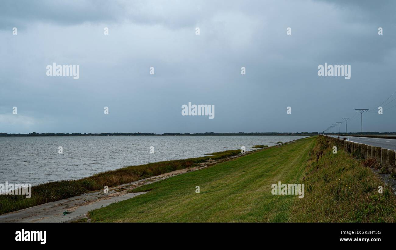 Rømø dam is a road over the Wadden Sea to the island of Rømø, Denmark ...