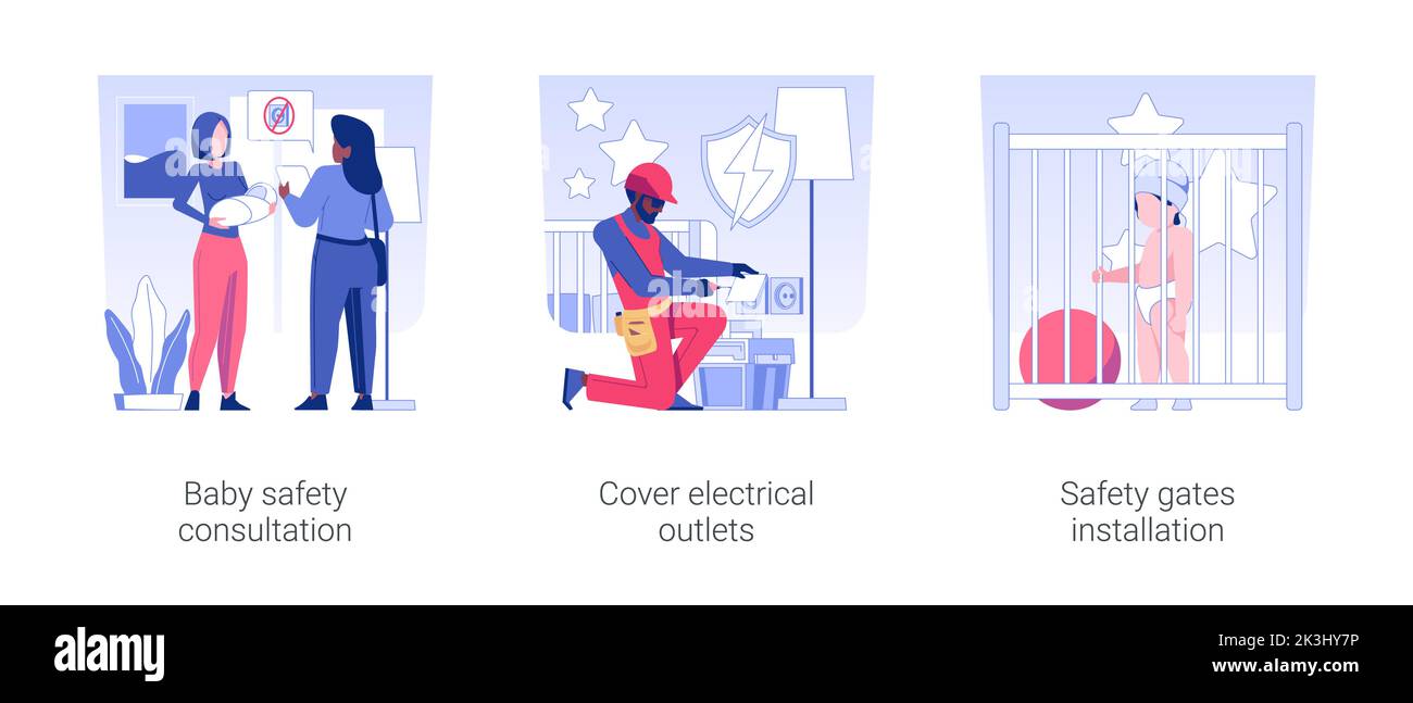 Baby-proofing isolated concept vector illustration set. Baby safety ...
