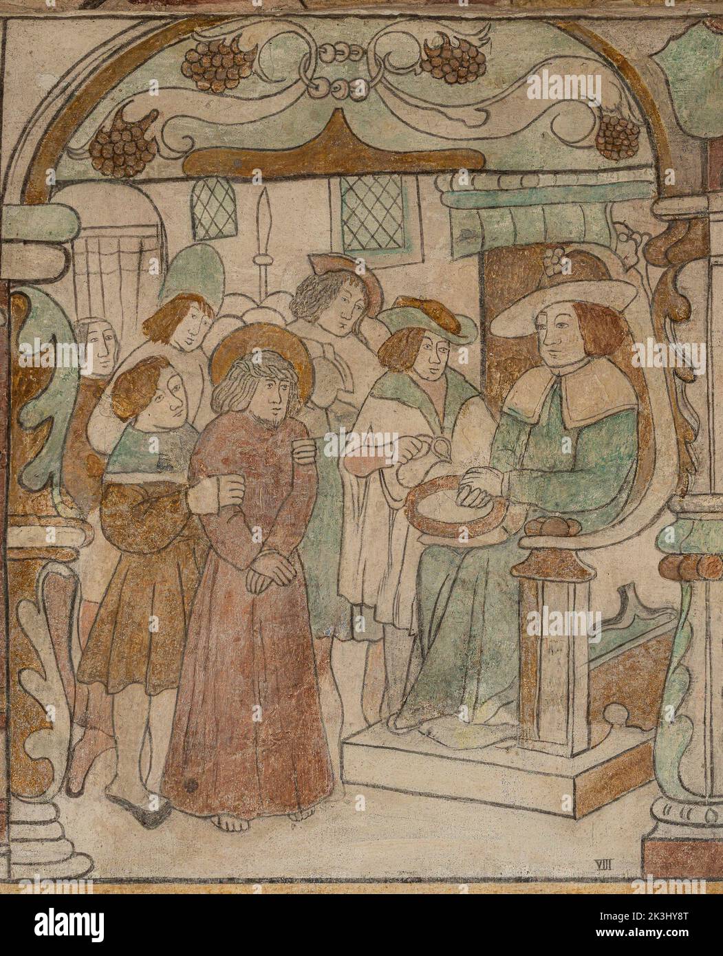 Jesus in praetorium before Pontius Pilate, a wall-painting from 1530 in ...