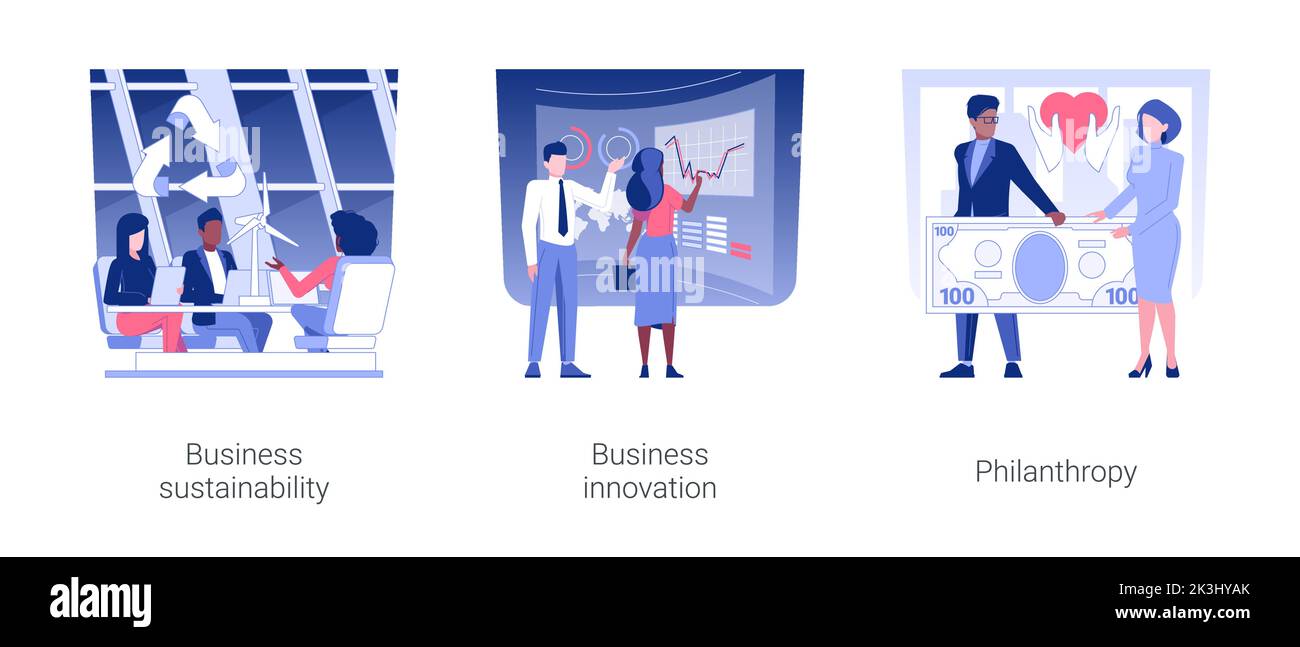 Corporate goals and values isolated concept vector illustration set. Business sustainability ...