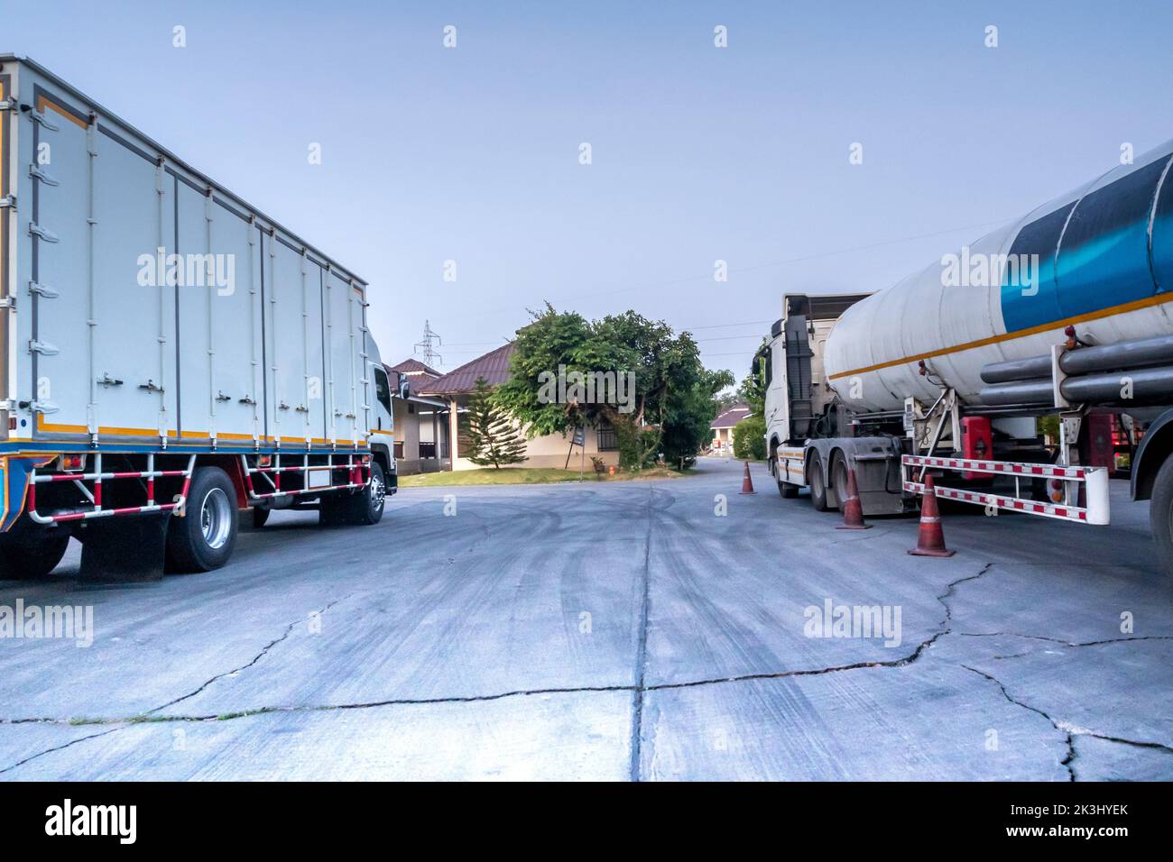 Rear view of Container truck and Tanker truck vehicle Stock Photo - Alamy