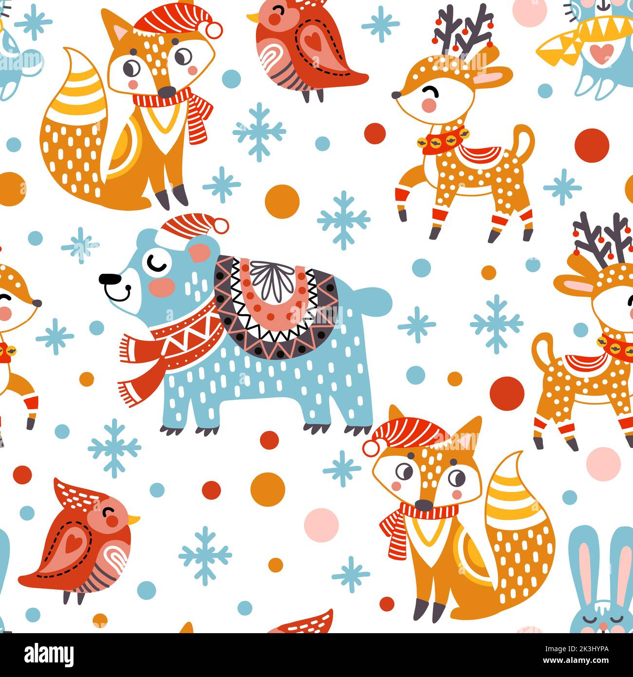 Seamless pattern christmas fox, bear and deer on white background ...