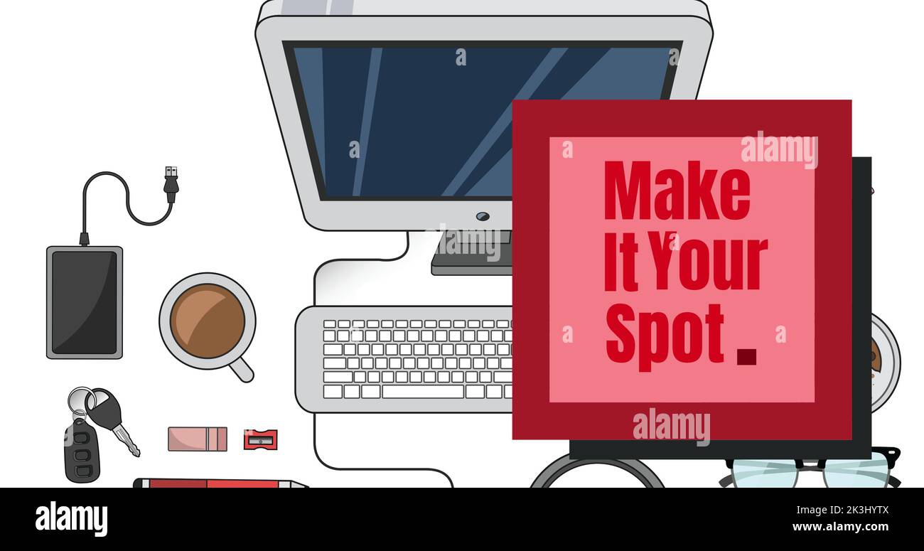 Illustration of make it your spot text with computer and office ...