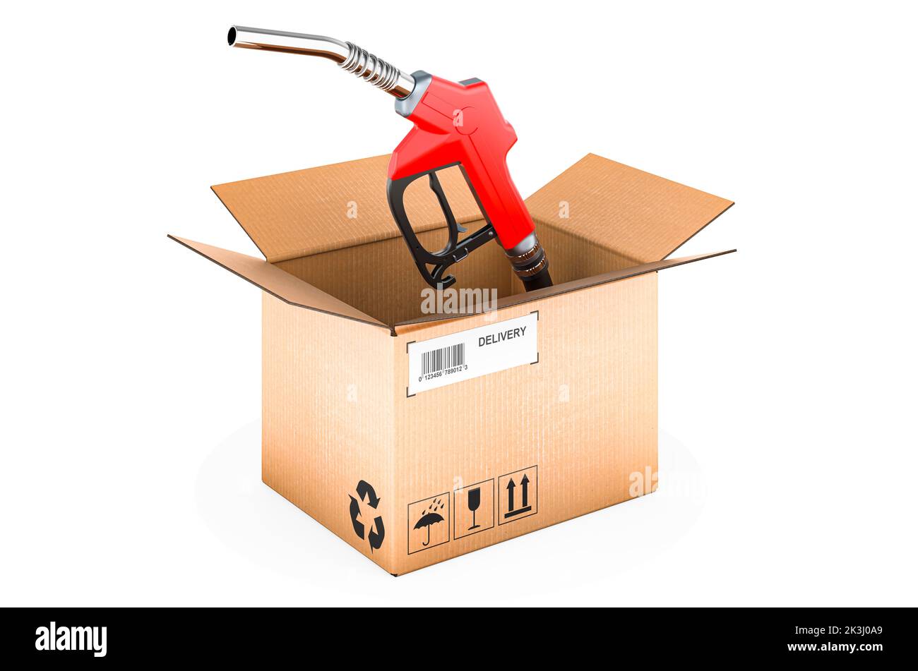 Parcel with fuel nozzle pump. Fuel Delivery service concept. 3D ...