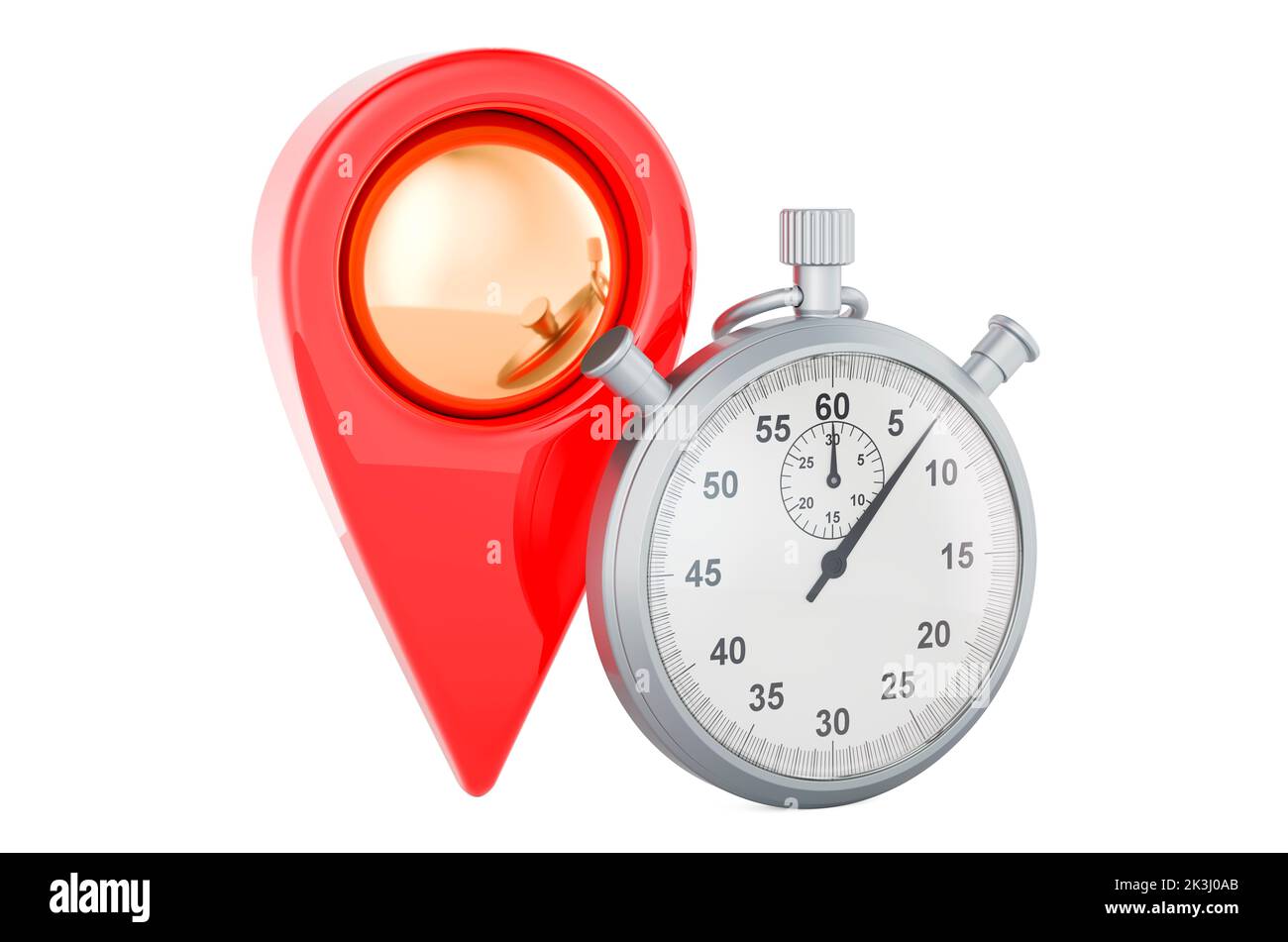 Map pointer with stopwatch. 3D rendering isolated on white background ...