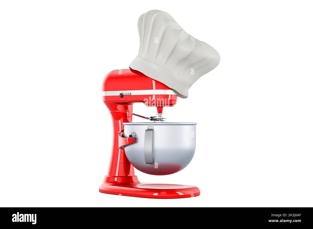 Stand mixer with Chefs Hat, cooking concept. 3D rendering isolated on ...