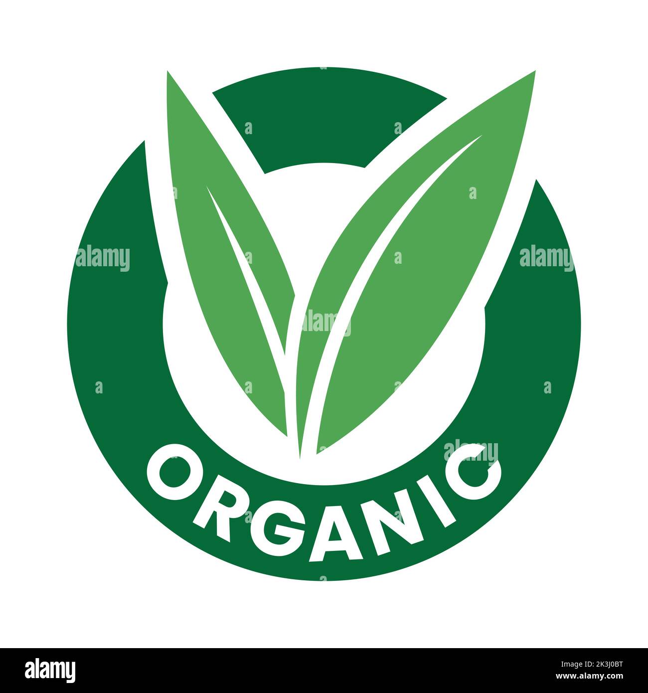 Organic Round Icon with Green Leaves isolated on a White Background ...