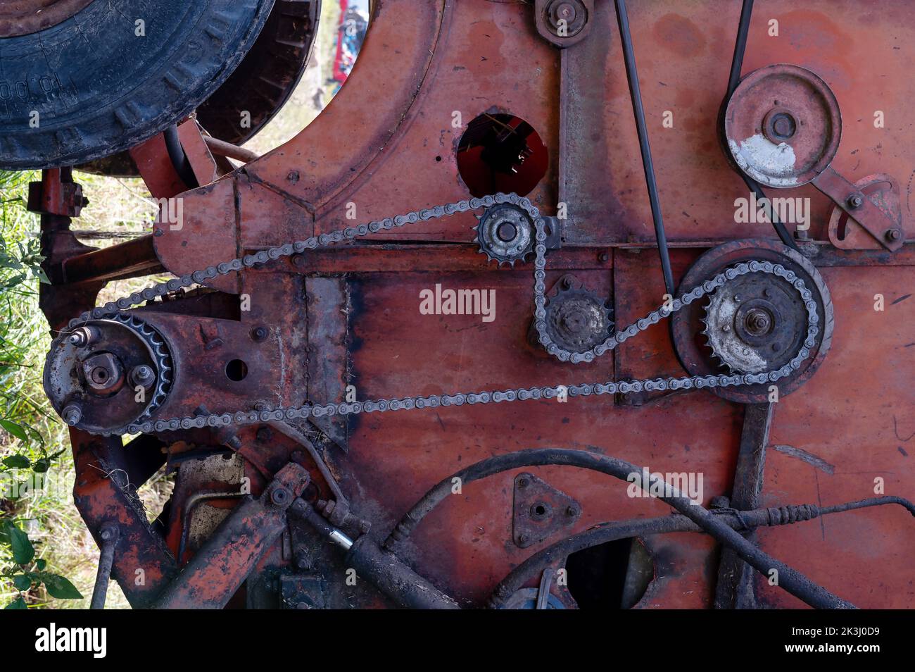 Old rusty agricultural machinery. Close-up Of Abandoned harvester ...