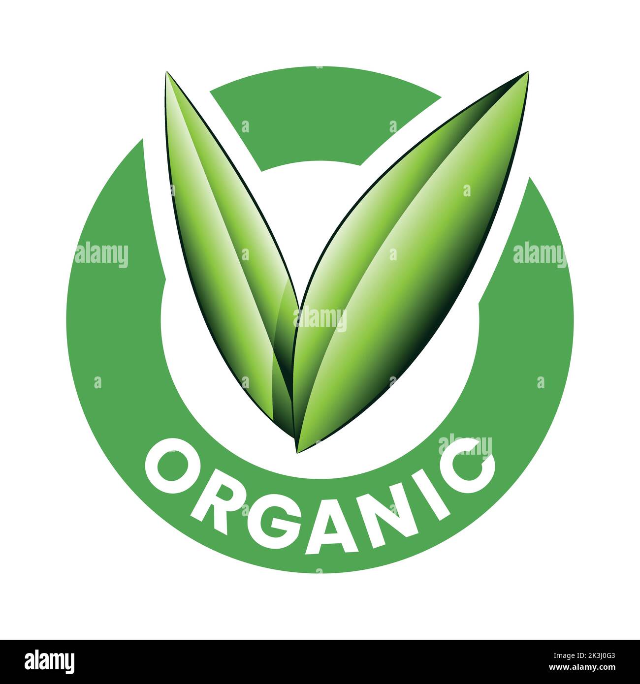 Organic Round Icon with Shaded Green Leaves isolated on a White ...