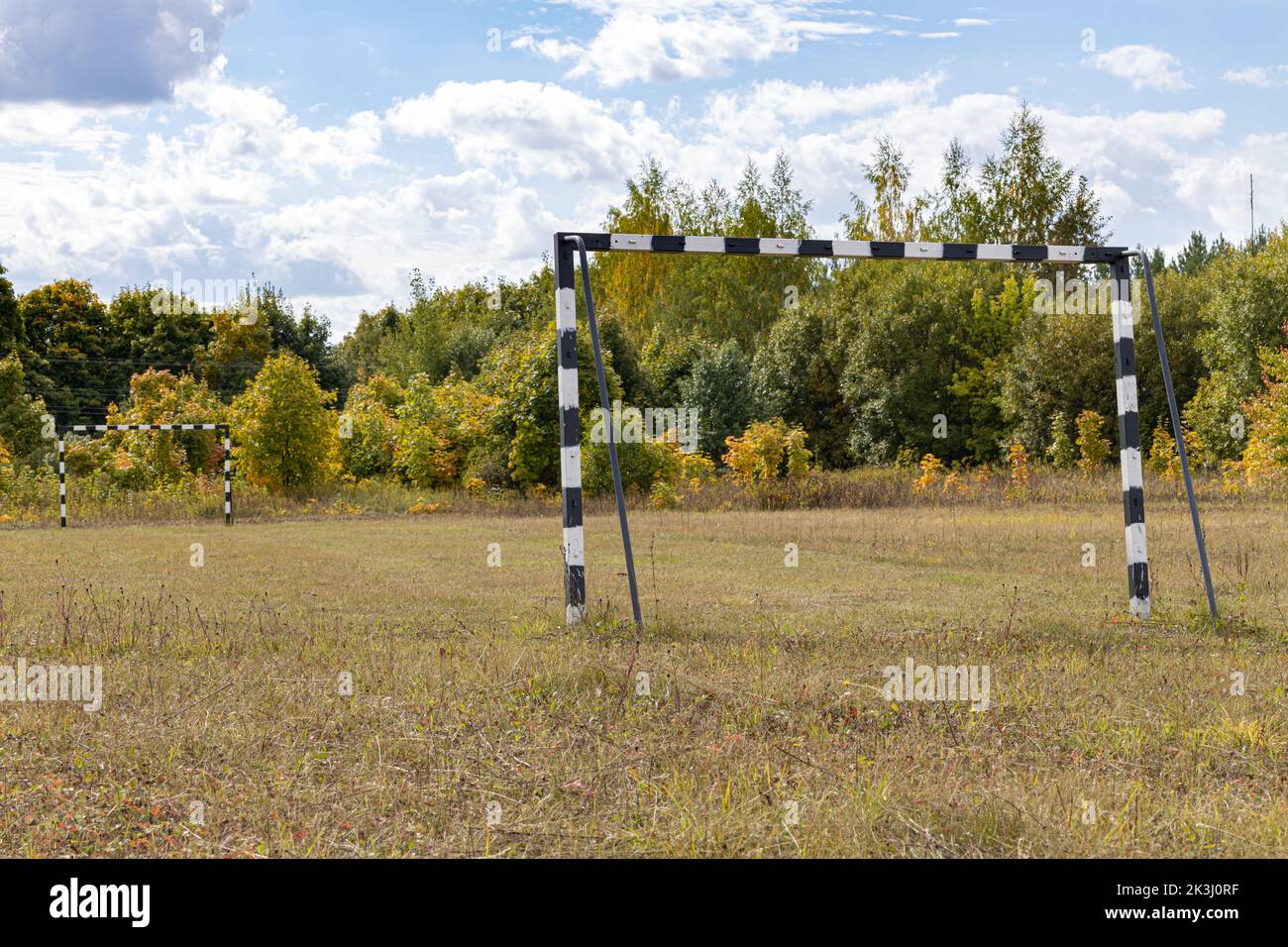 Empty goal post in park hi-res stock photography and images - Alamy