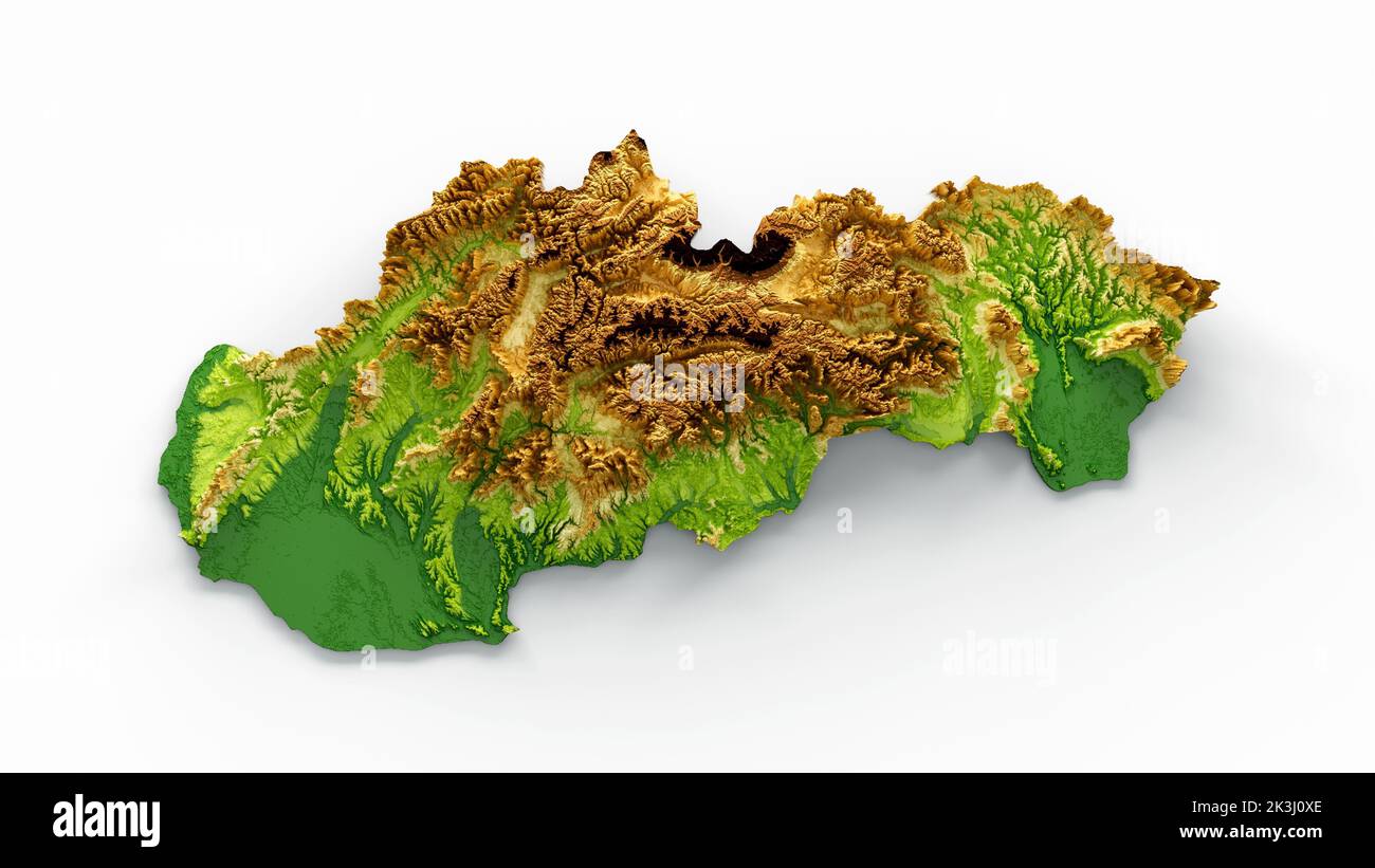 Slovakia Map Shaded relief Color Height map on the sea Blue Background ...