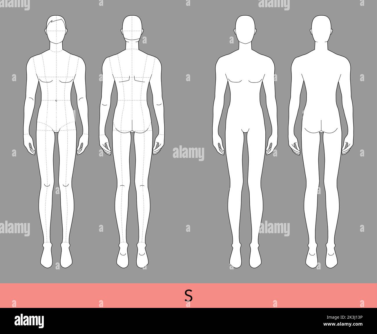 Set of S size Men Fashion template 9 nine head small Croquis with and ...
