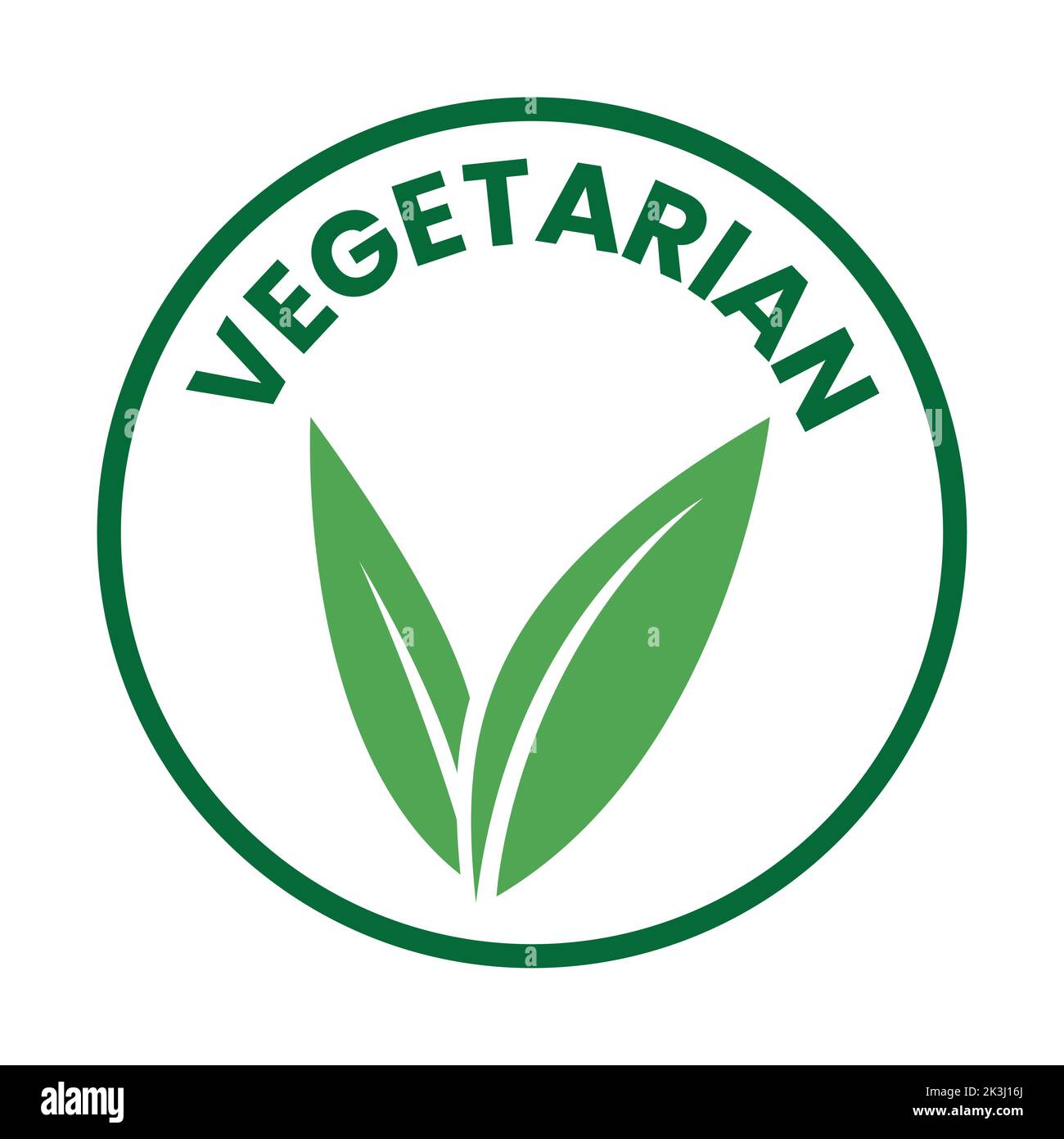 Vegetarian Round Icon with Green Leaves isolated on a White Background ...