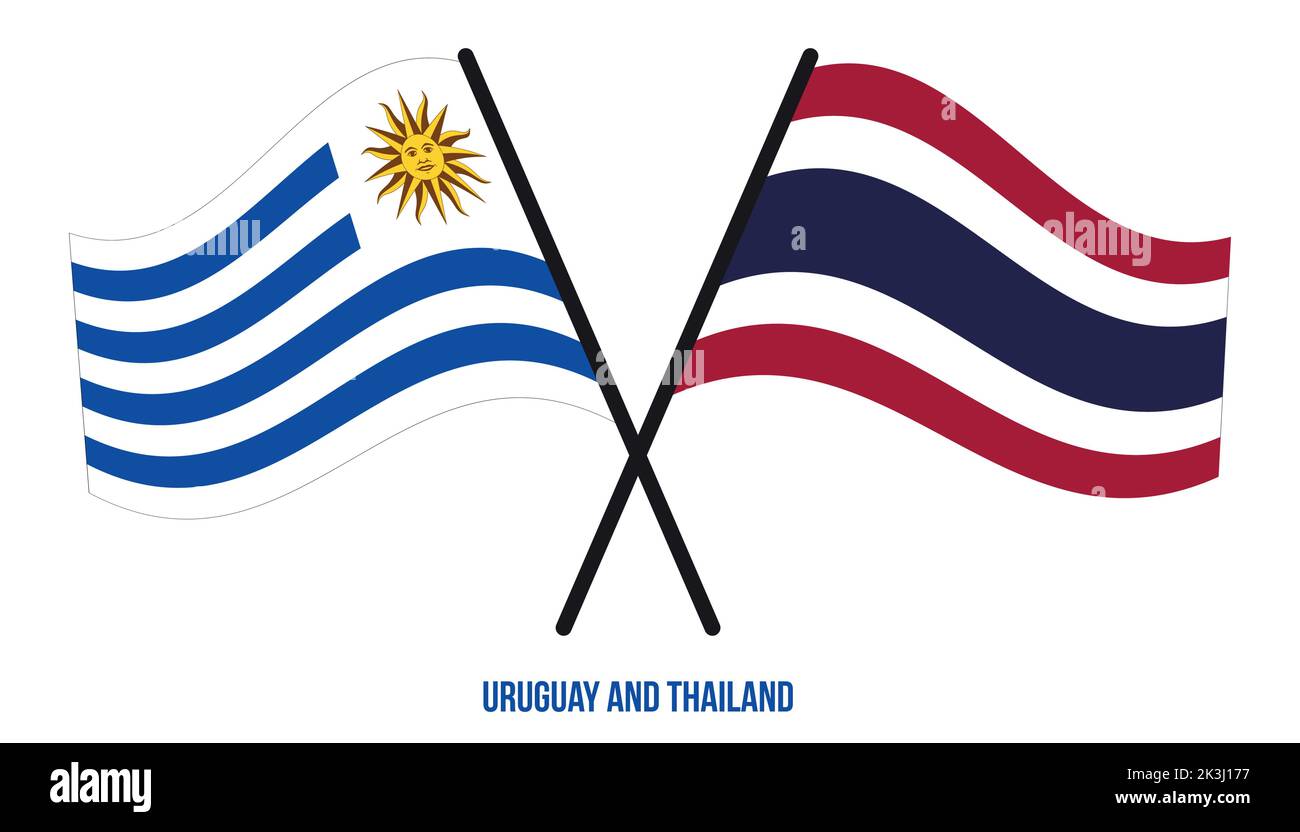 Uruguay and Thailand Flags Crossed And Waving Flat Style. Official ...