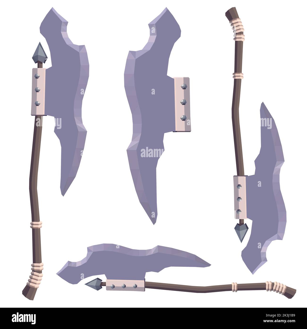 Fantasy Medieval Cold Weapon In Flat Style Design Golden Battle Axe Isolated On White