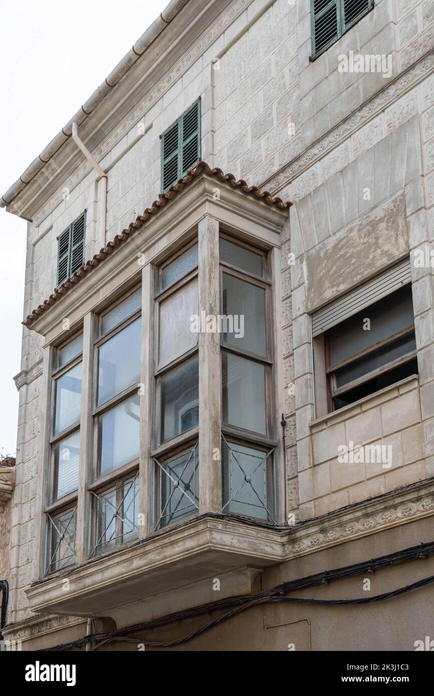 Facade of an old building in a state of ruin. Felanitx, island of ...