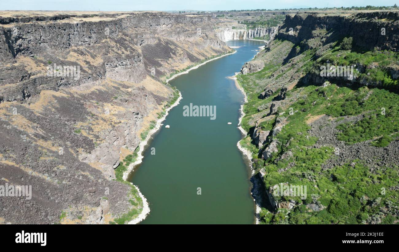 An aerial view of the beautiful Snake River Canyon captured during ...