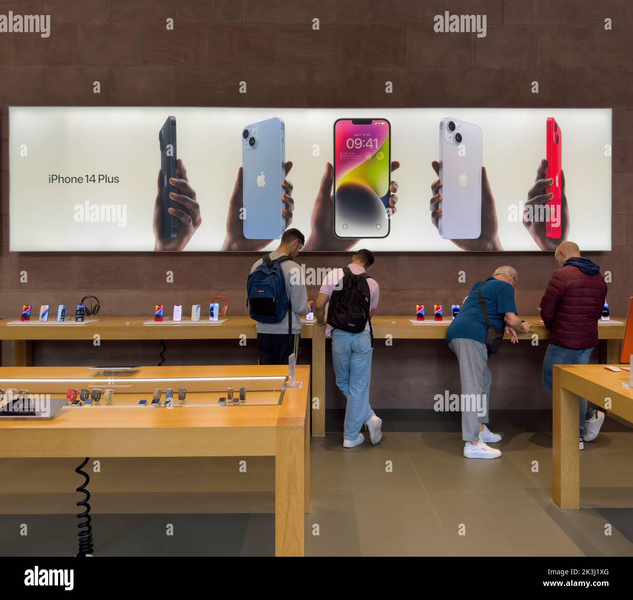 Paris, France - Sep 16, 2022: Customers people under large advertising ...
