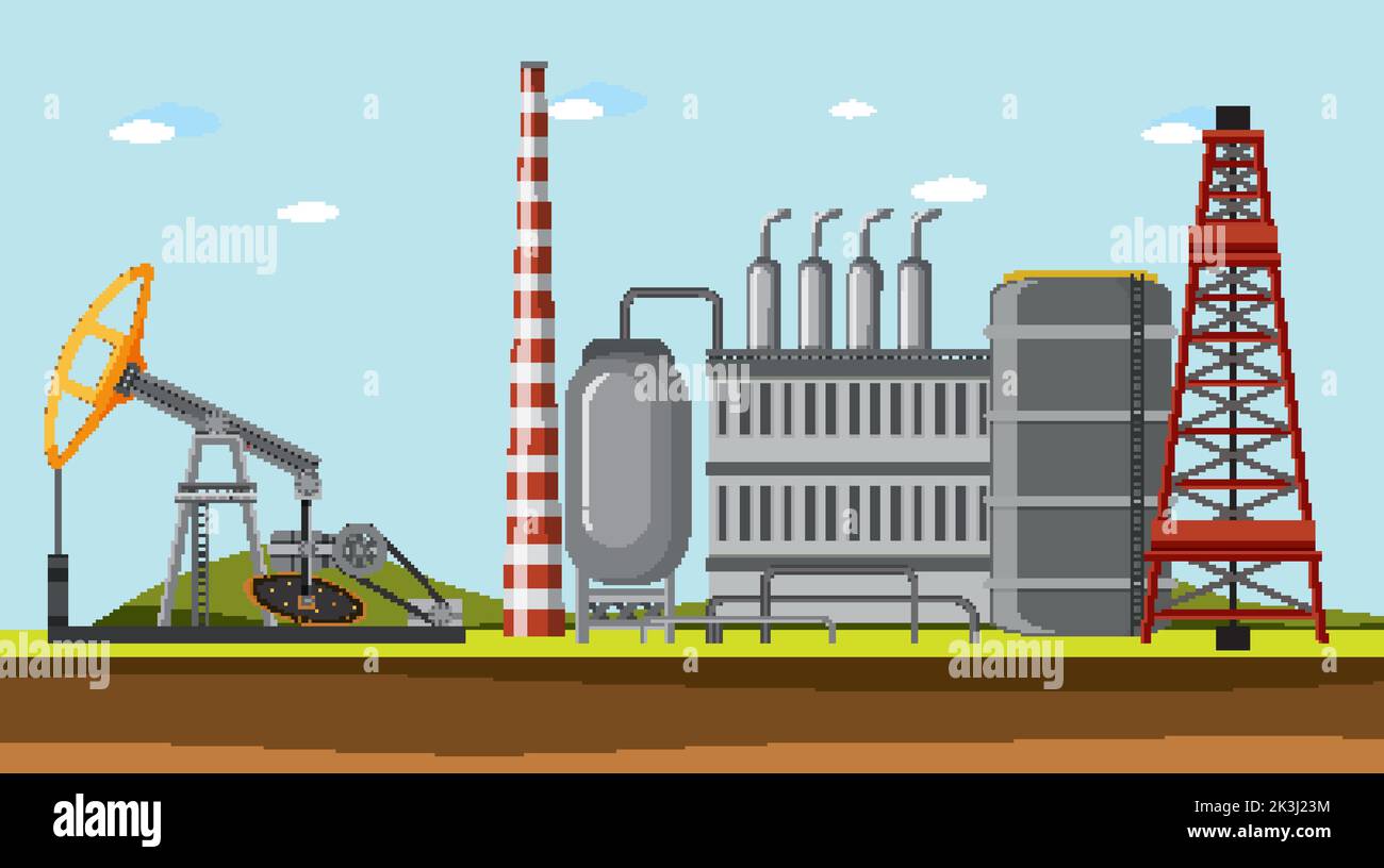 Oil industry factory cartoon design illustration Stock Vector Image ...