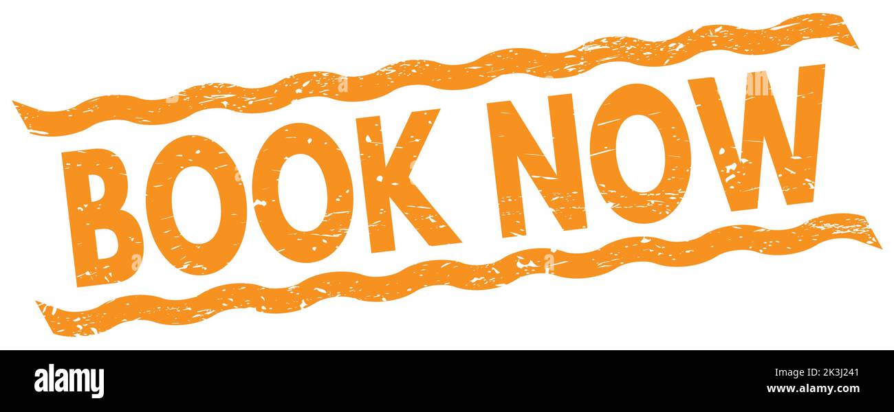 BOOK NOW text written on orange lines stamp sign Stock Photo - Alamy